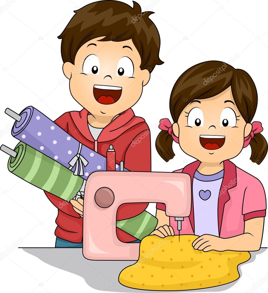 Kids Sewing Clip Art