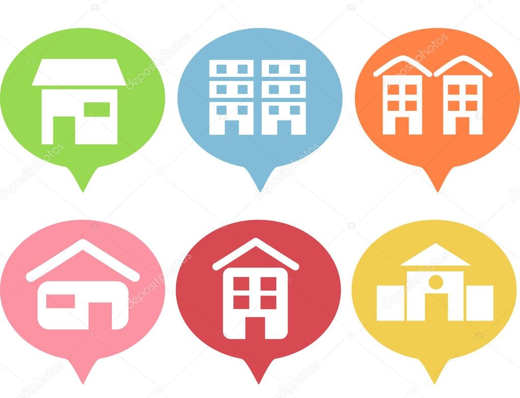 Various Types of Buildings Icons Stock Photo by ©lenmdp 58949441