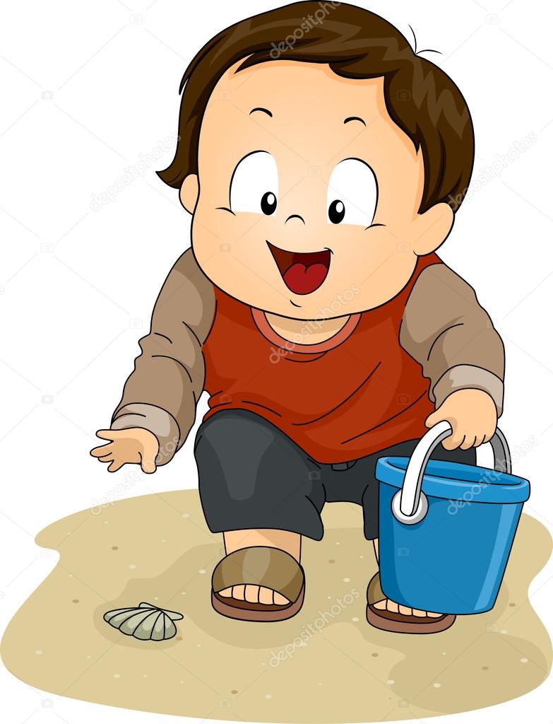 Little Boy Picking Seashells Stock Illustration by ©lenmdp #94050886