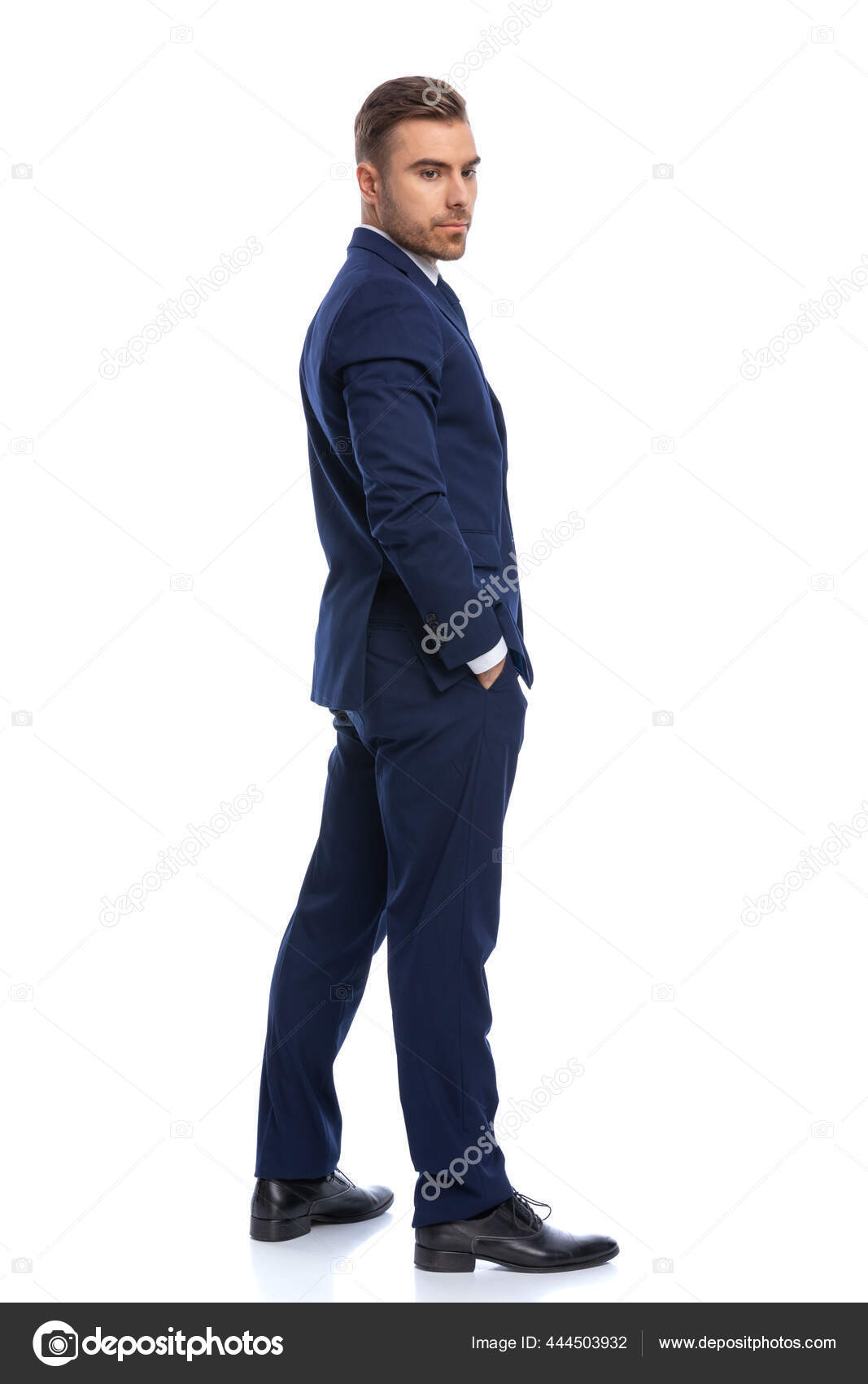 Back View Attractive Elegant Man Navy Blue Suit Holding Hands Stock ...