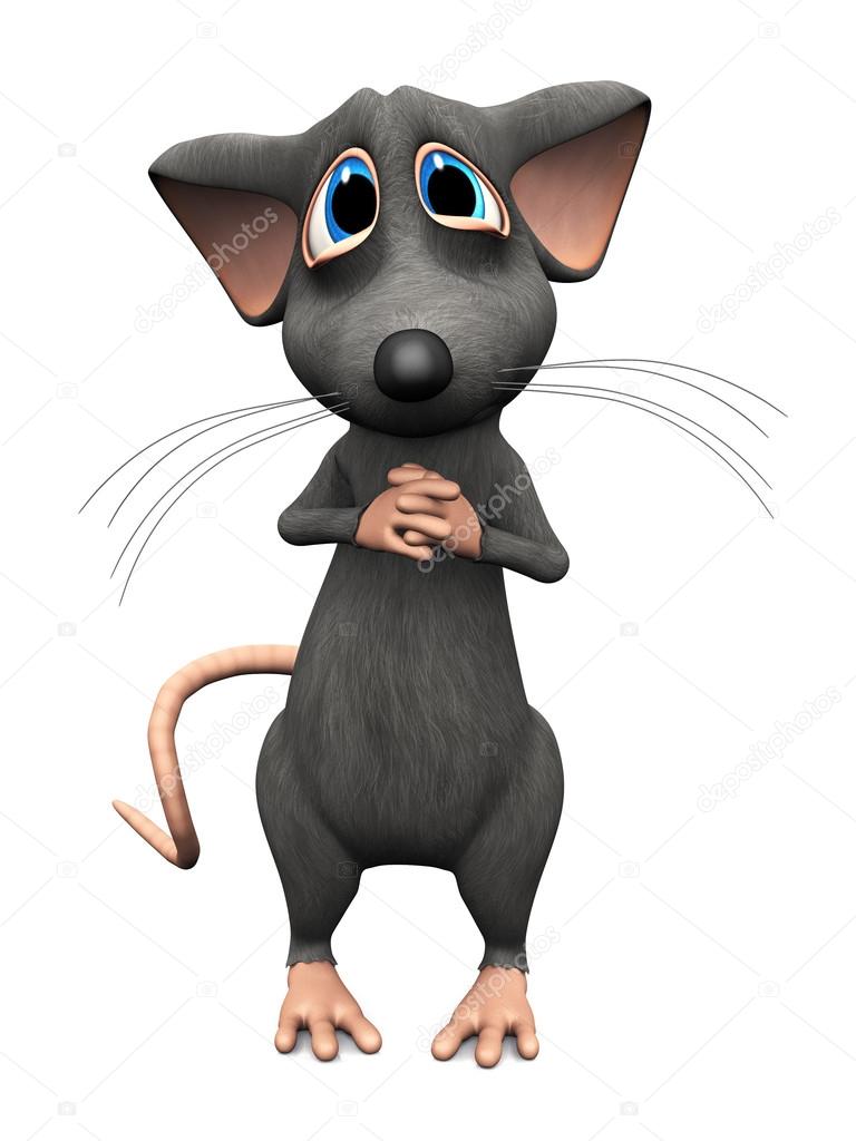 Ratón de dibujos animados con grandes ojos tristes. 2024