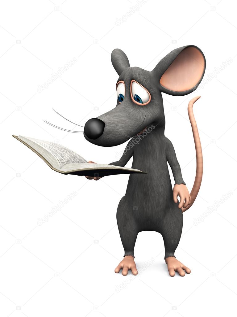 Smiling cartoon mouse reading a book. — Stock Photo © sarah5 #64124175