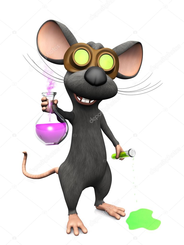 Mad cartoon mouse doing a science experiment, image three. Stock ...
