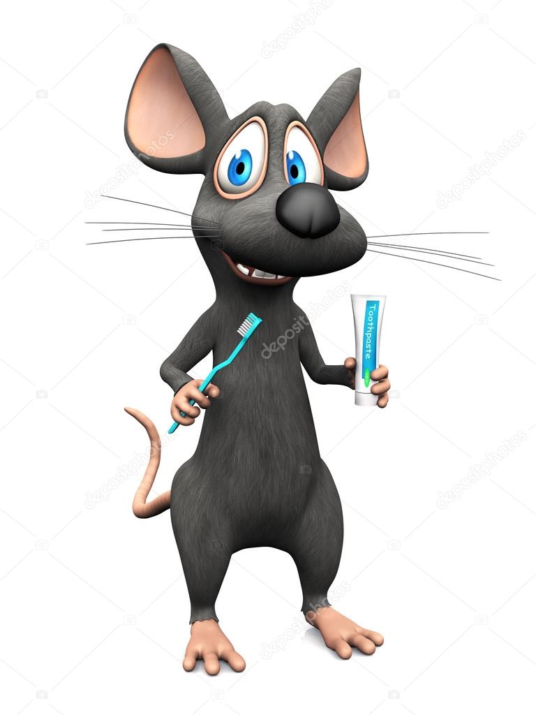 Sonriente ratón de dibujos animados listo para cepillarse los dientes ...