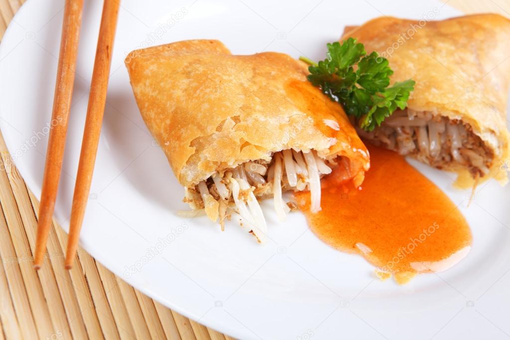Spring roll on a plate — Stock Photo © AndreB #116390818