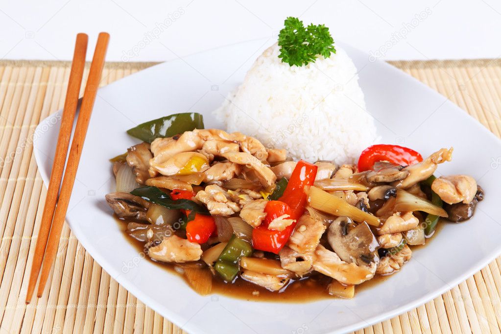 Asian chicken with rice — Stock Photo © AndreB #116437050