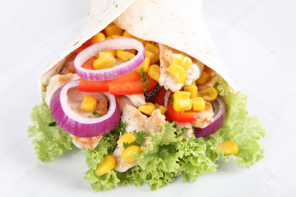 Wrap with vegetable and chicken Stock Photo by ©AndreB 119999388
