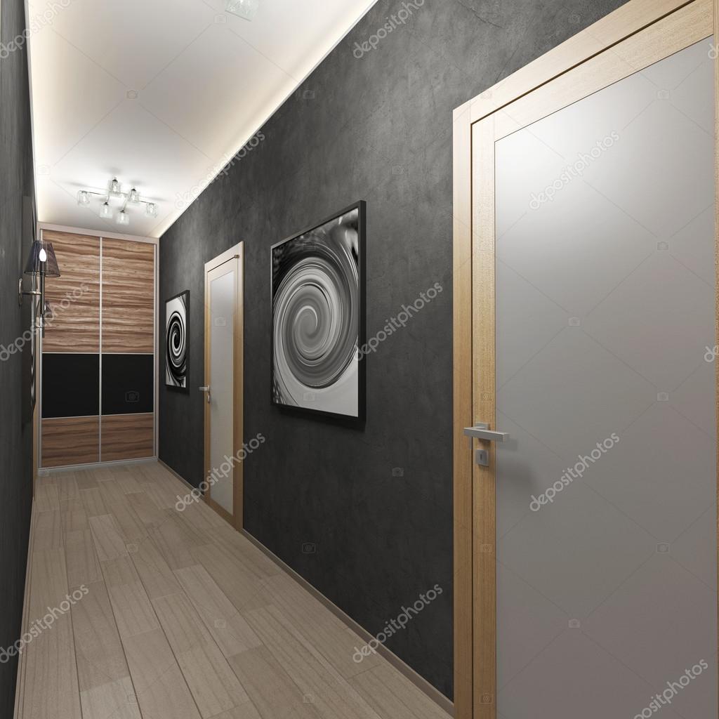 Interior corridor with doors and wall decorative plaster — Stock Photo ...