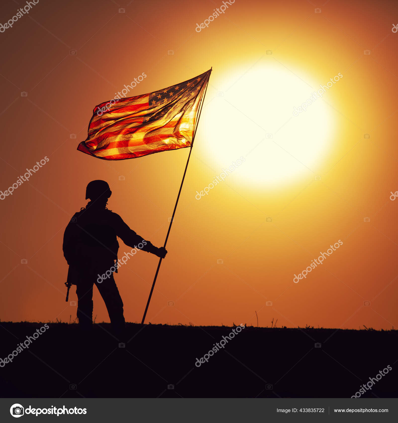 USA army soldier with flag on sunset background Stock Photo by ©zabelin ...