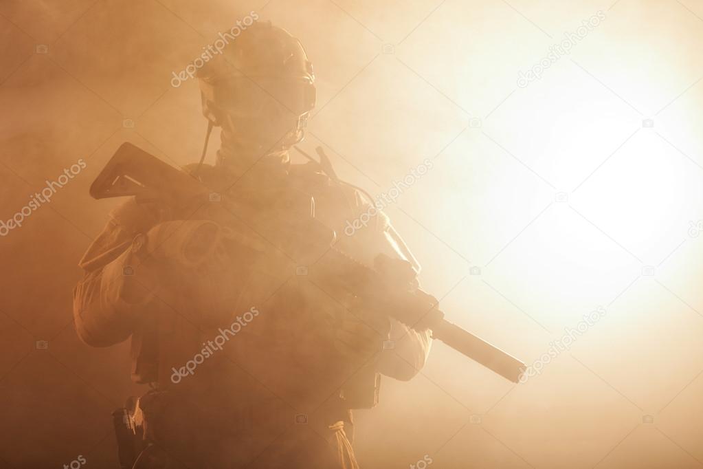 Soldier in the smoke — Stock Photo © zabelin #61484813