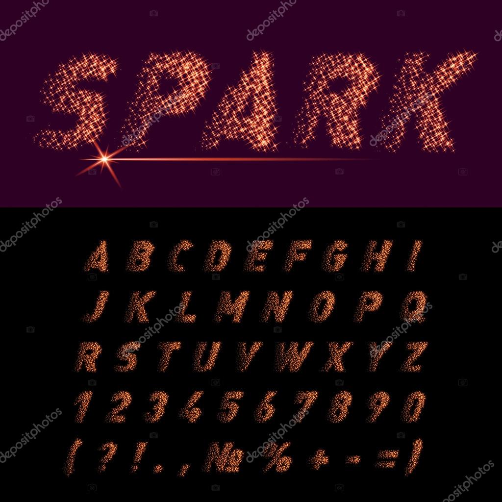 Spark Alphabet and Numbers on Black Background Stock Vector by ©dvargg ...