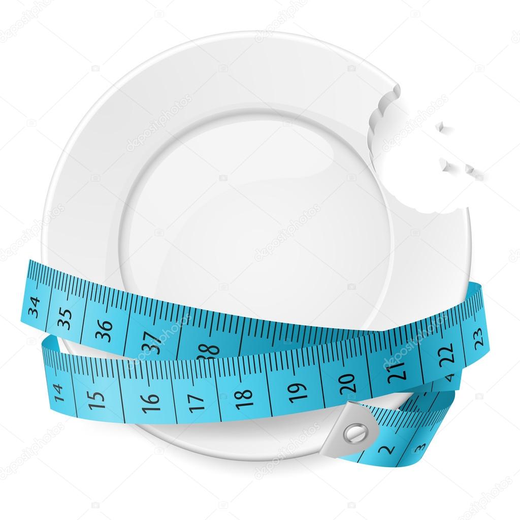 Bitten Plate with Blue Measuring Tape on White Stock Vector Image by ...