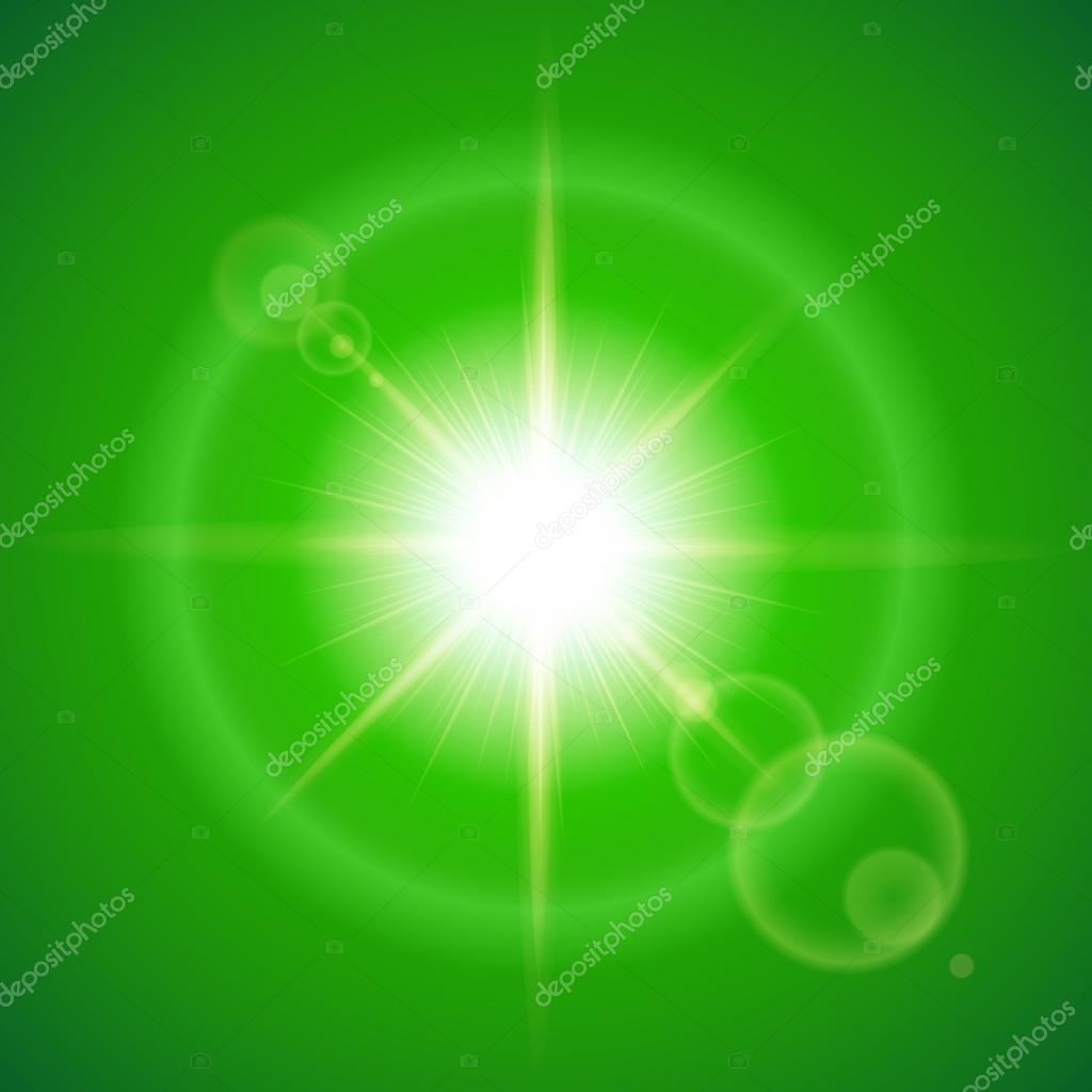 Glaring sun with lens flare over green background Stock Vector by ...