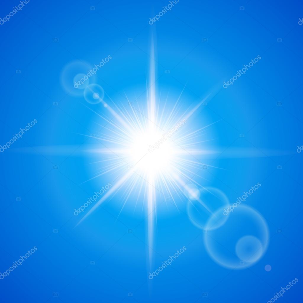 Glaring sun with lens flare over blue background Stock Vector Image by ...