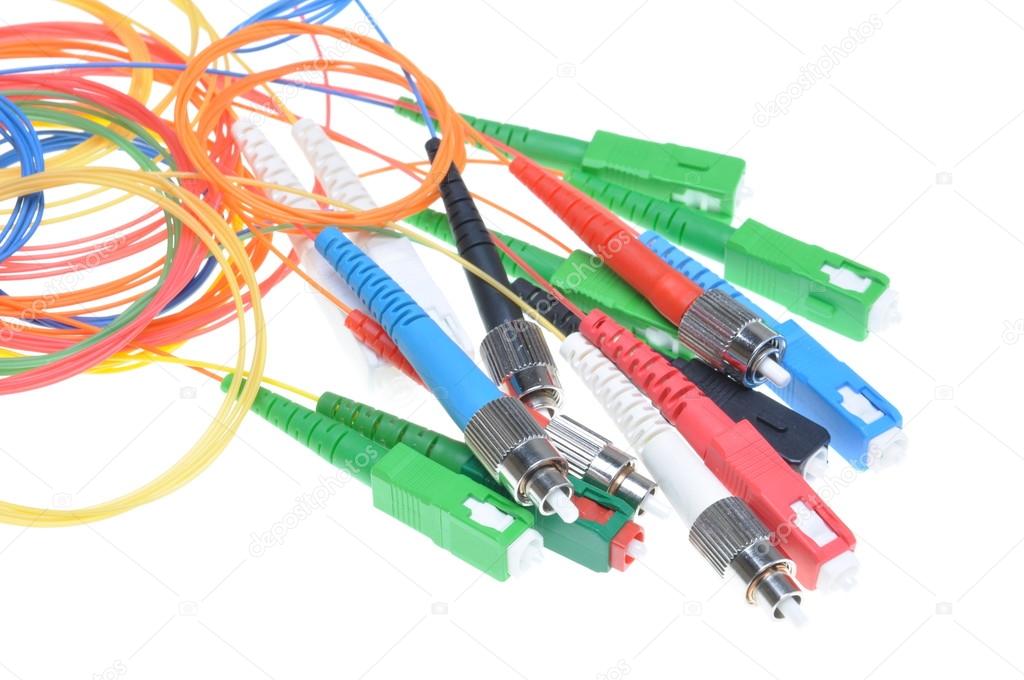 Fiber optic cables and connectors of telecommunication networks Stock ...