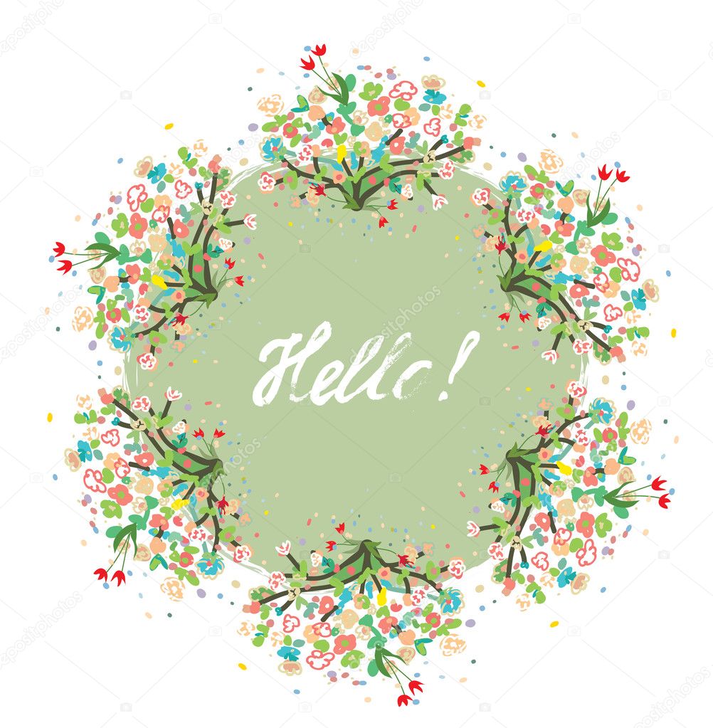 Hello floral background for spring or summer card - nice design Stock ...