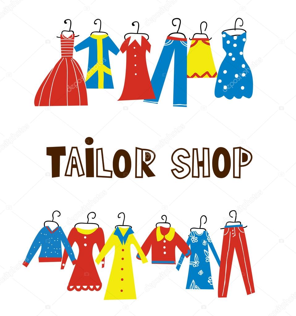 Tailor and sewing shop background with clothes Stock Vector Image by ...