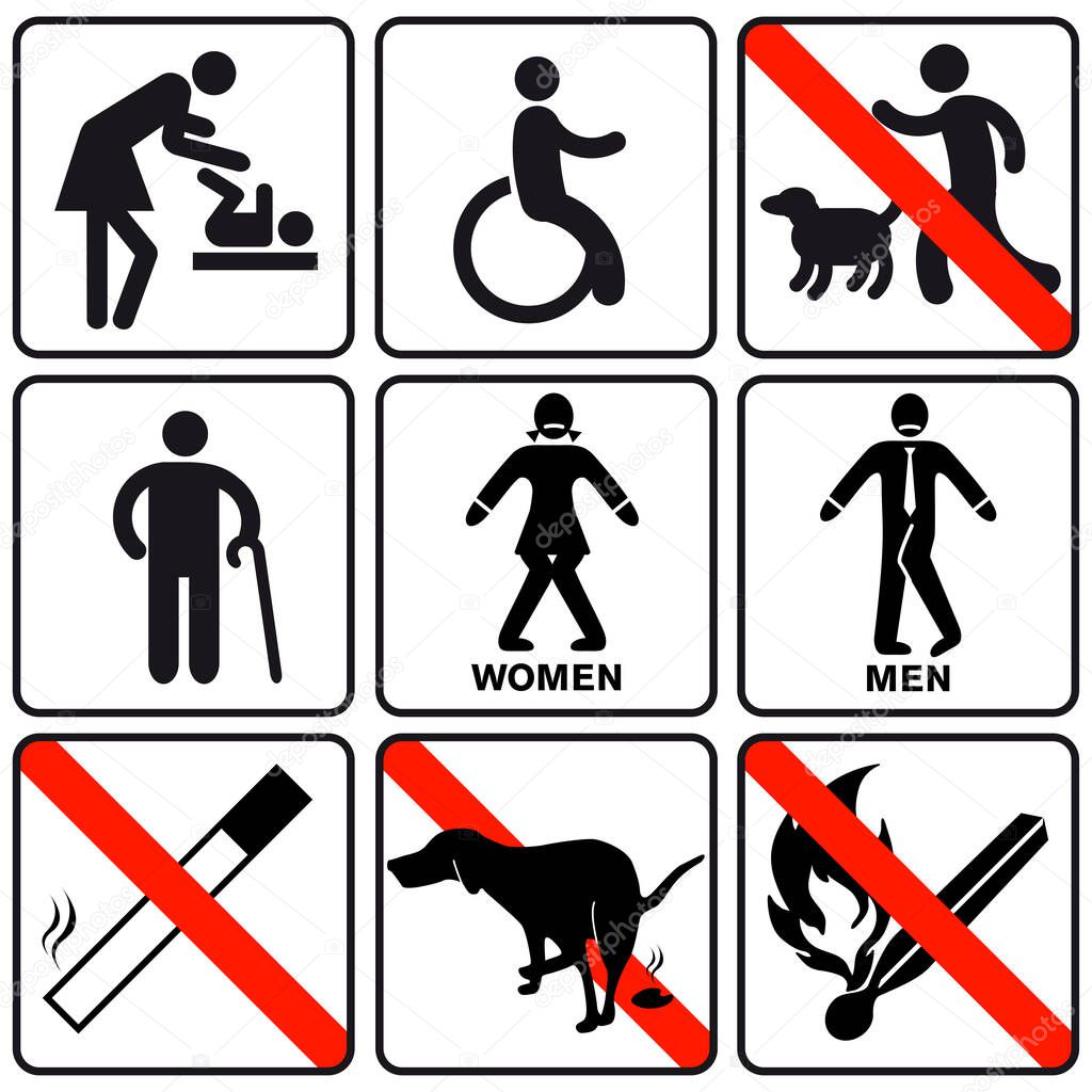 Conjunto de signos de información signos de prohibición - ilustración ...