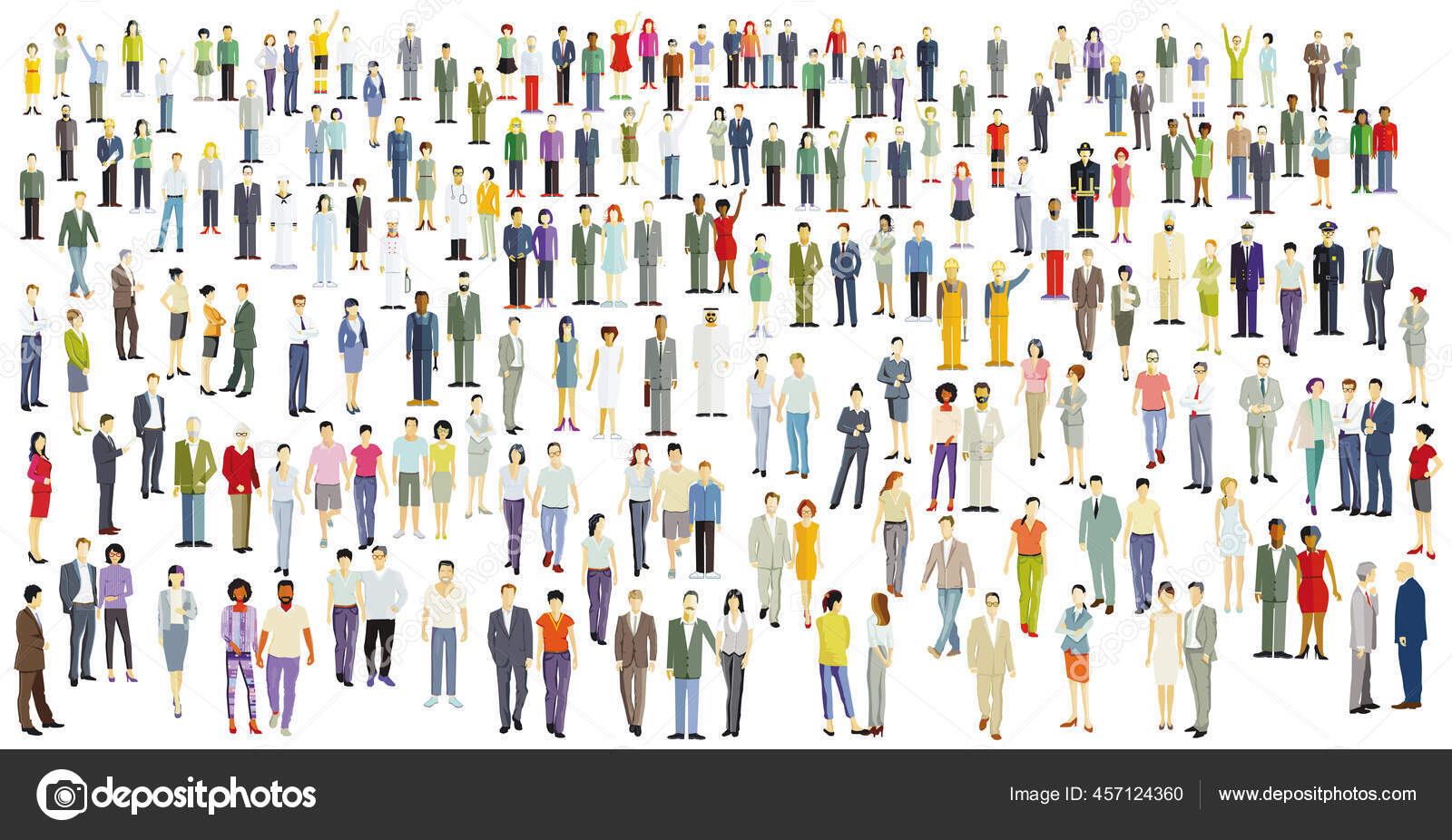 Gran Multitud Grupo Personas Aisladas Blanco Ilustración Vector de ...