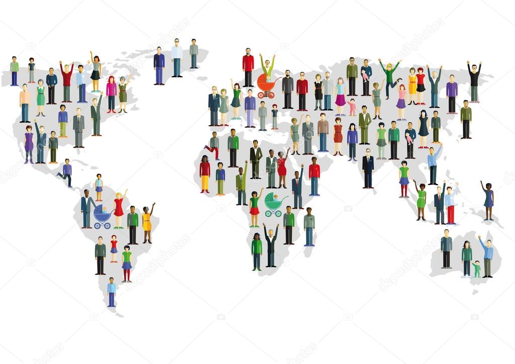 Grupo de personas que forman un mapa del mundo 2022