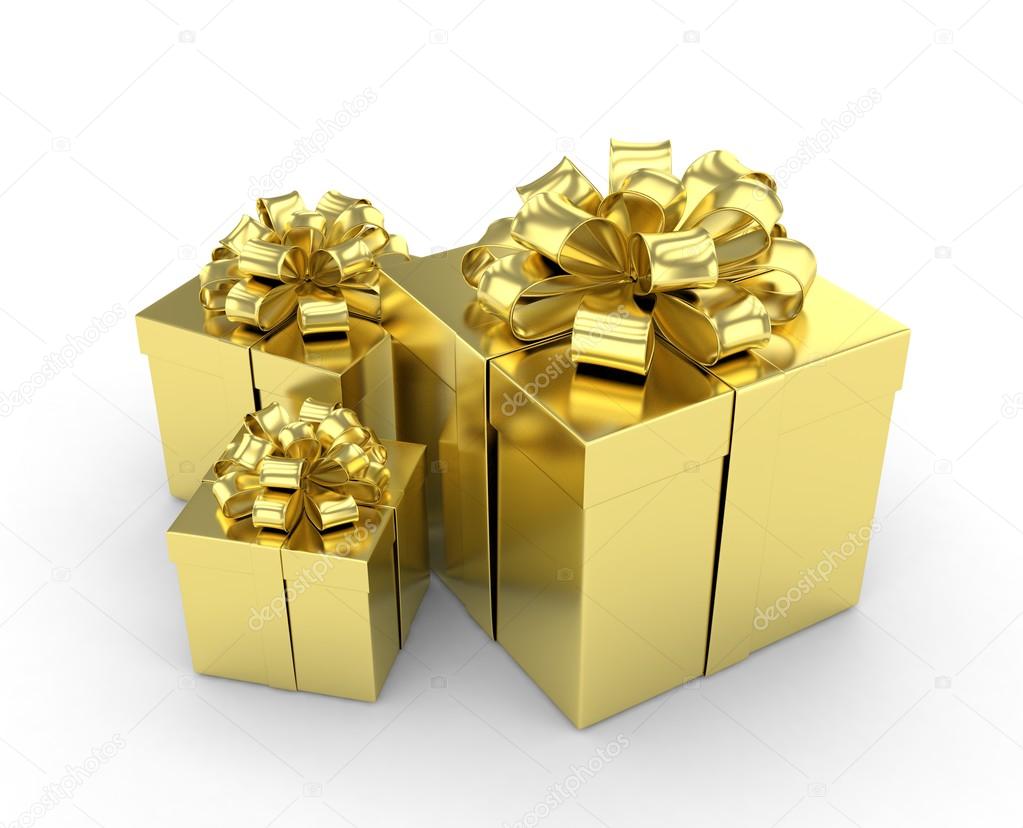 cajas de regalo dorada con arcos — Fotos de Stock © merznatalia #103210924