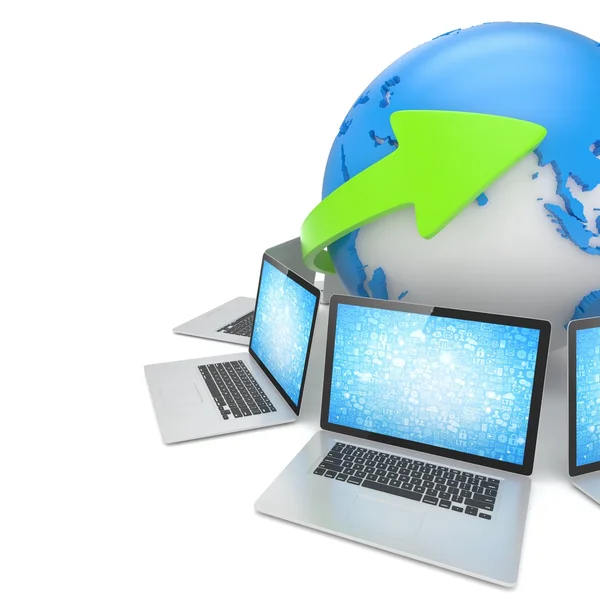Laptops and earth globe - computer network — Stock Photo © digieye ...