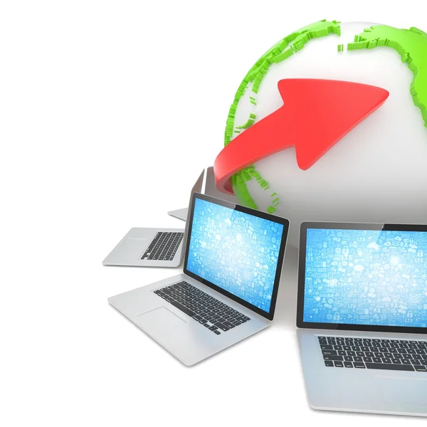 Laptops and earth globe - computer network — Stock Photo © digieye ...