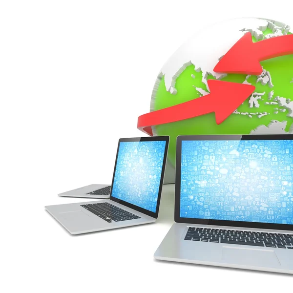 Laptops and earth globe - computer network — Stock Photo © digieye ...