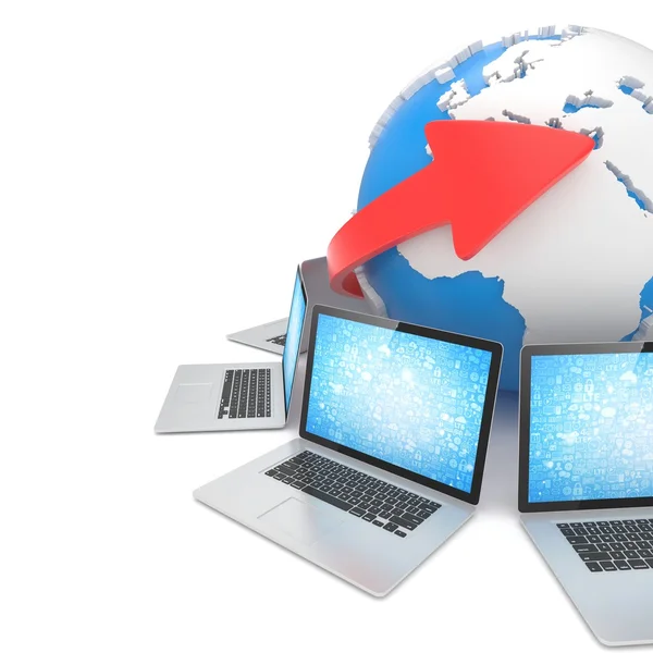 Laptops and earth globe - computer network — Stock Photo © digieye ...