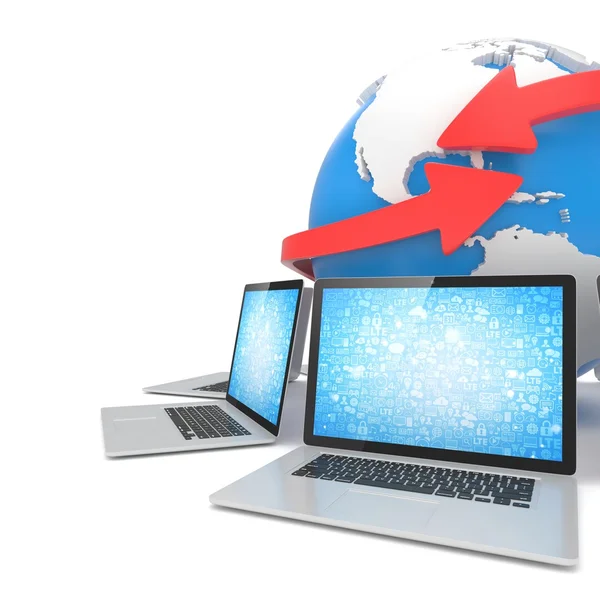 Laptops and earth globe - computer network — Stock Photo © digieye ...