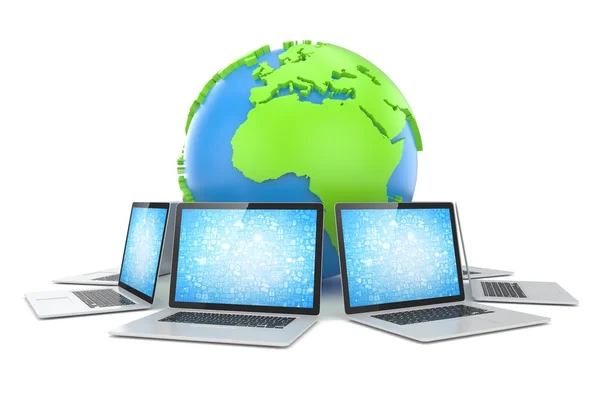 Laptops and earth globe - computer network — Stock Photo © digieye ...