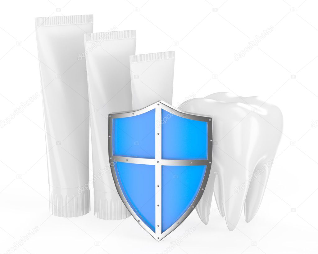 Tooth, shield, toothpaste — Stock Photo © merznatalia #51880283