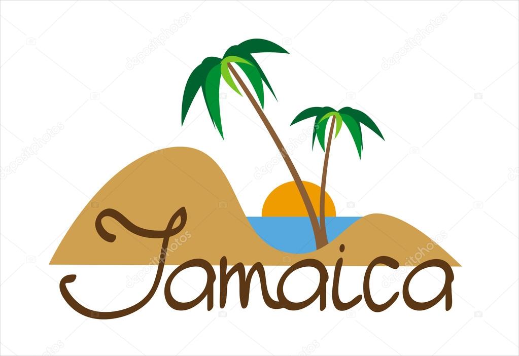 Jamaica - color vector composition witn palms, sand and sea Stock ...