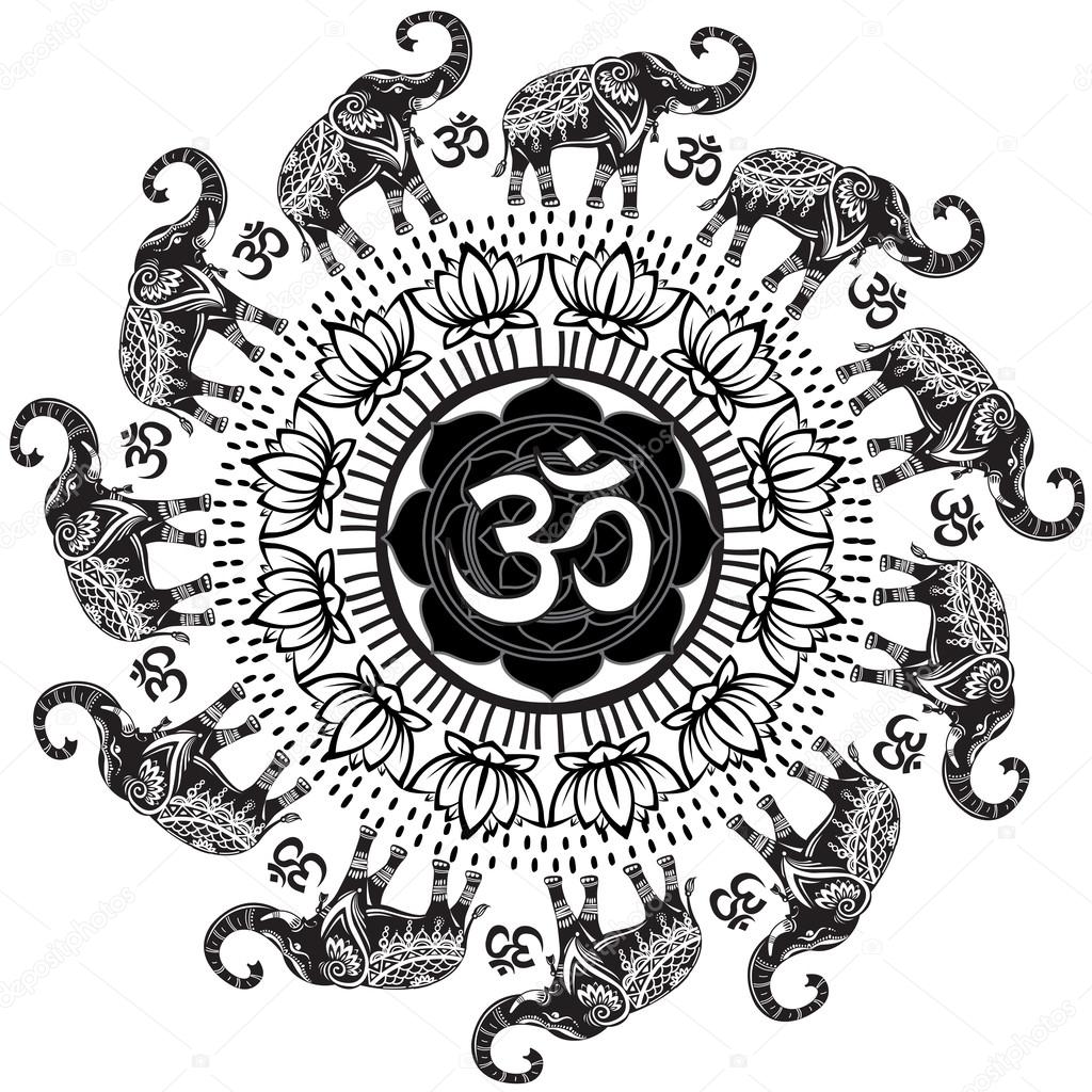 Round pattern with decorated elephants Stock Vector by ©wikki33 98184734