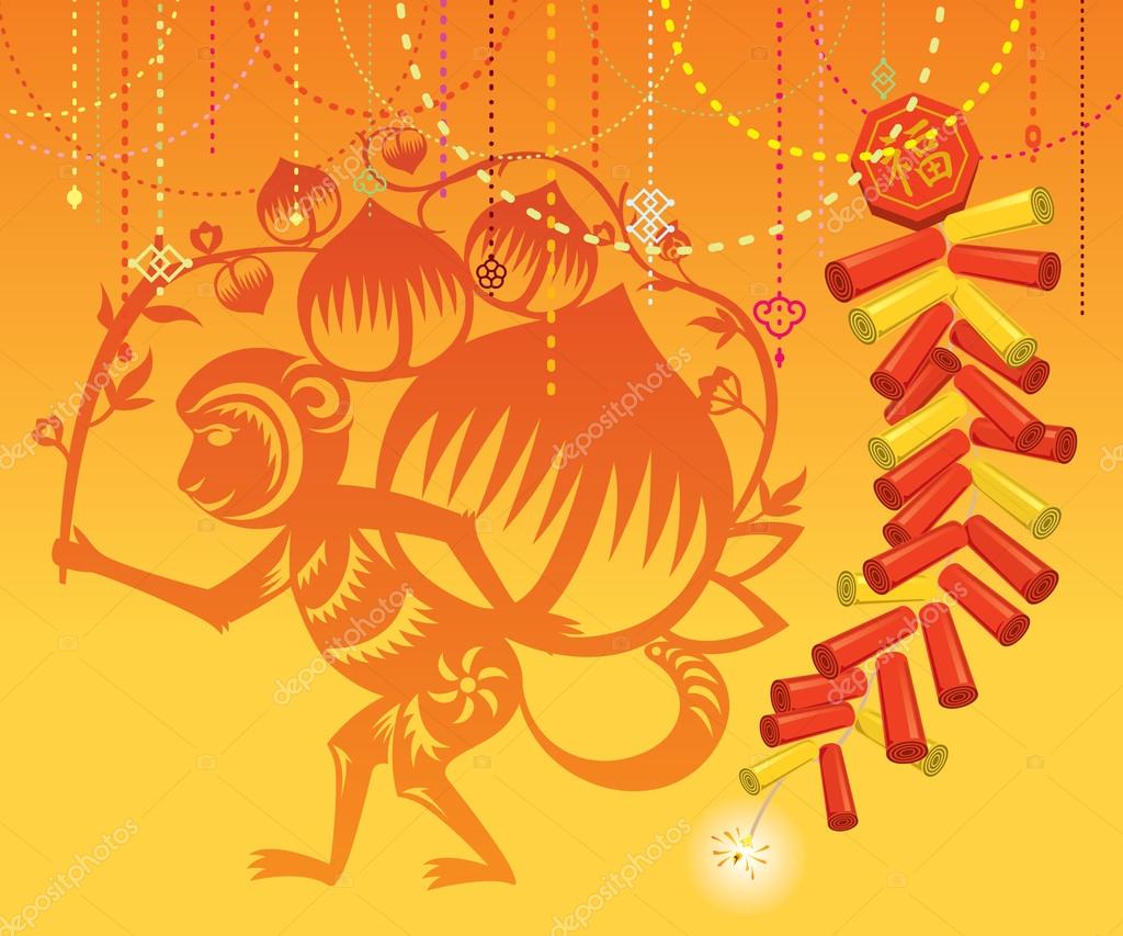 Chinese Monkey with Firecrackers background Stock Vector Image by ...