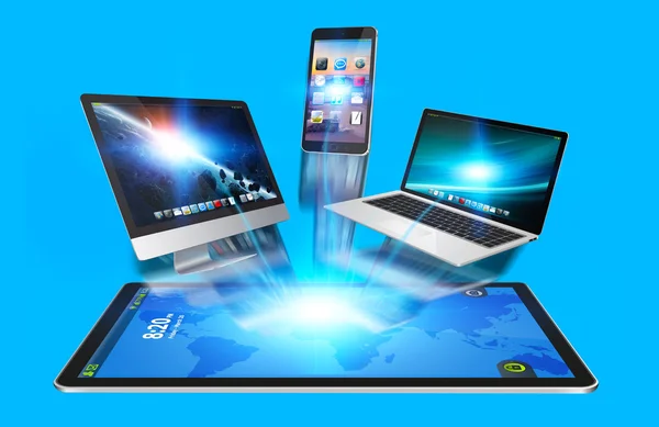 Devices and icons applications connecting to each other - Stock Image ...