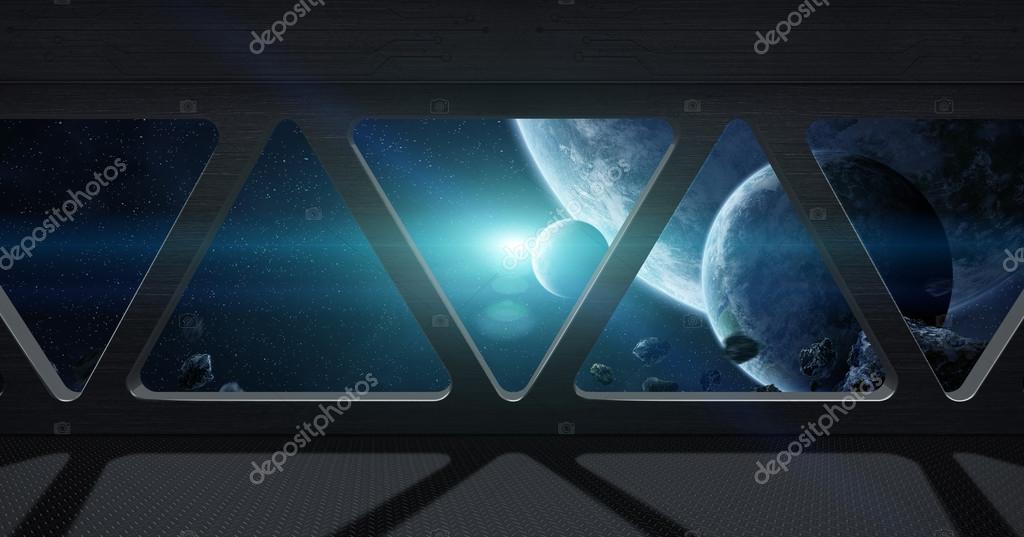 View of outer space from inside a space station — Stock Photo ...