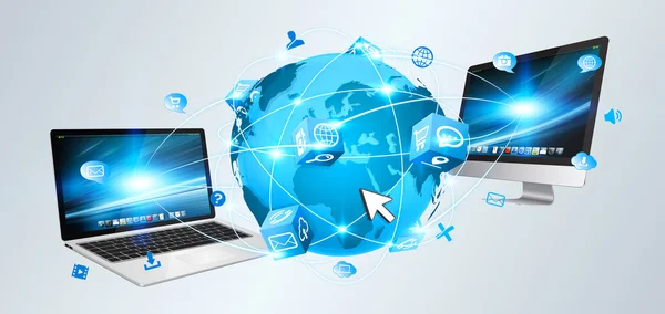 Devices and icons applications connecting to each other - Stock Image ...