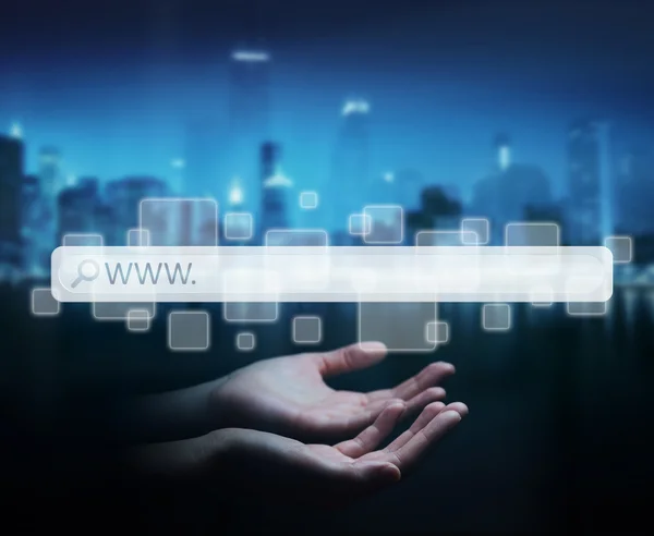 Woman using web address bar to surf on internet - Stock Image - Everypixel