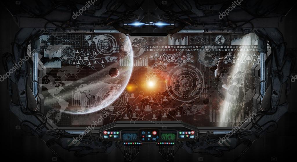 Window view of space and planets from a space station 'elements of this ...