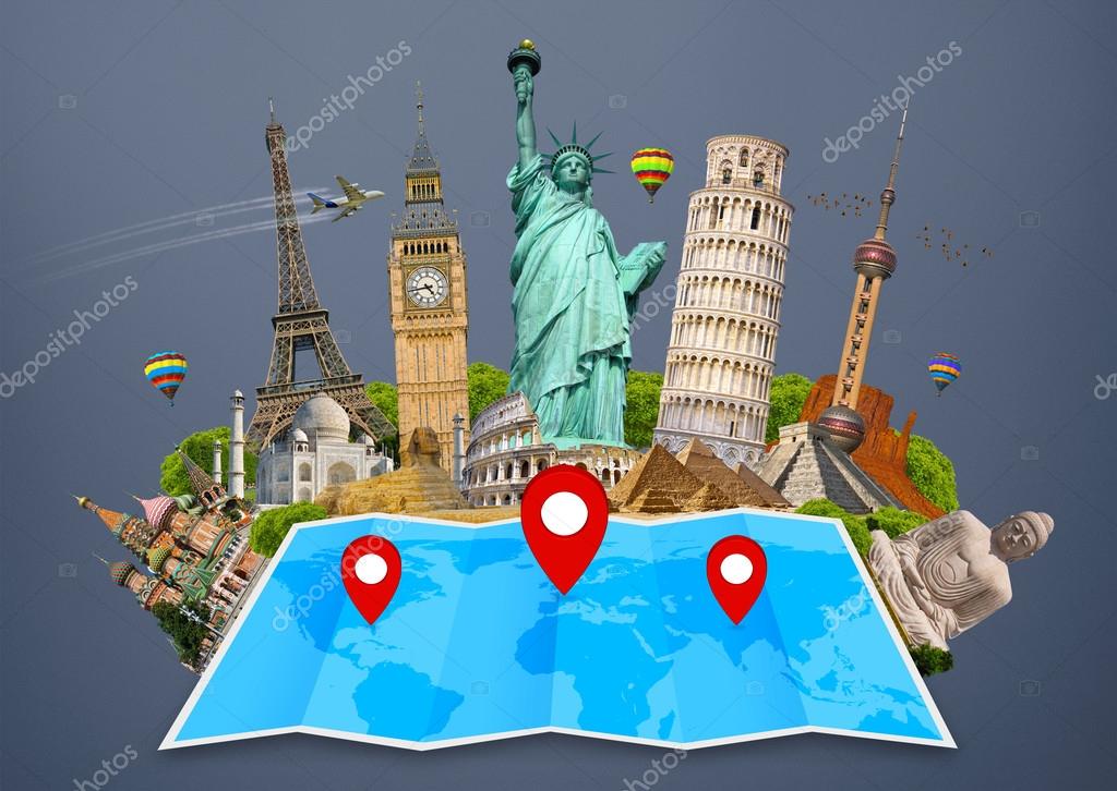 Monument of the world on a map Stock Illustration by ©sdecoret #82833204