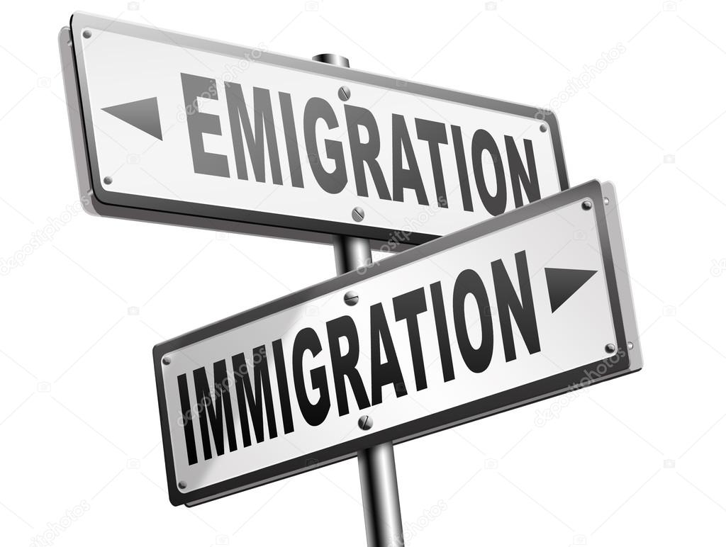 Immigration or emigration road sign Stock Photo by ©kikkerdirk 79366152
