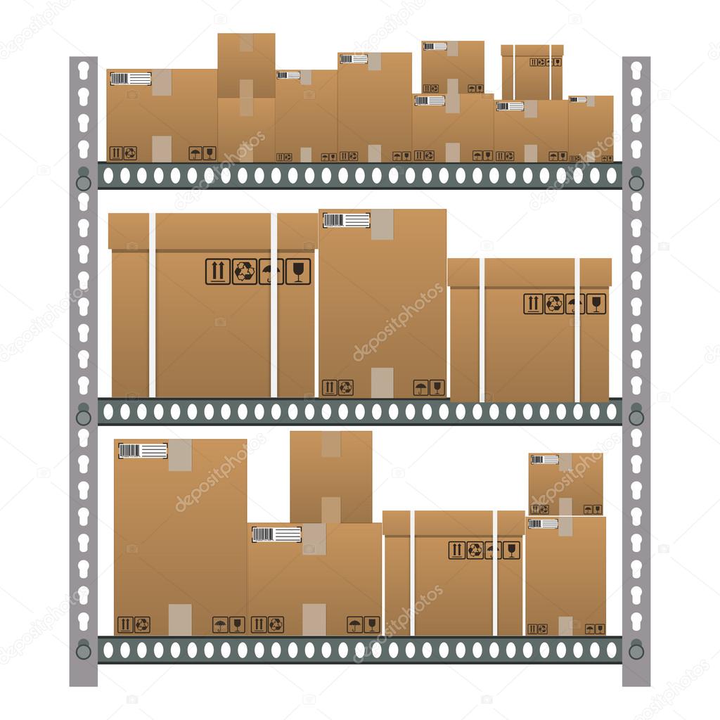 Metallic shelves with cartoon brown boxes. Stock Vector by ©drogatnev ...