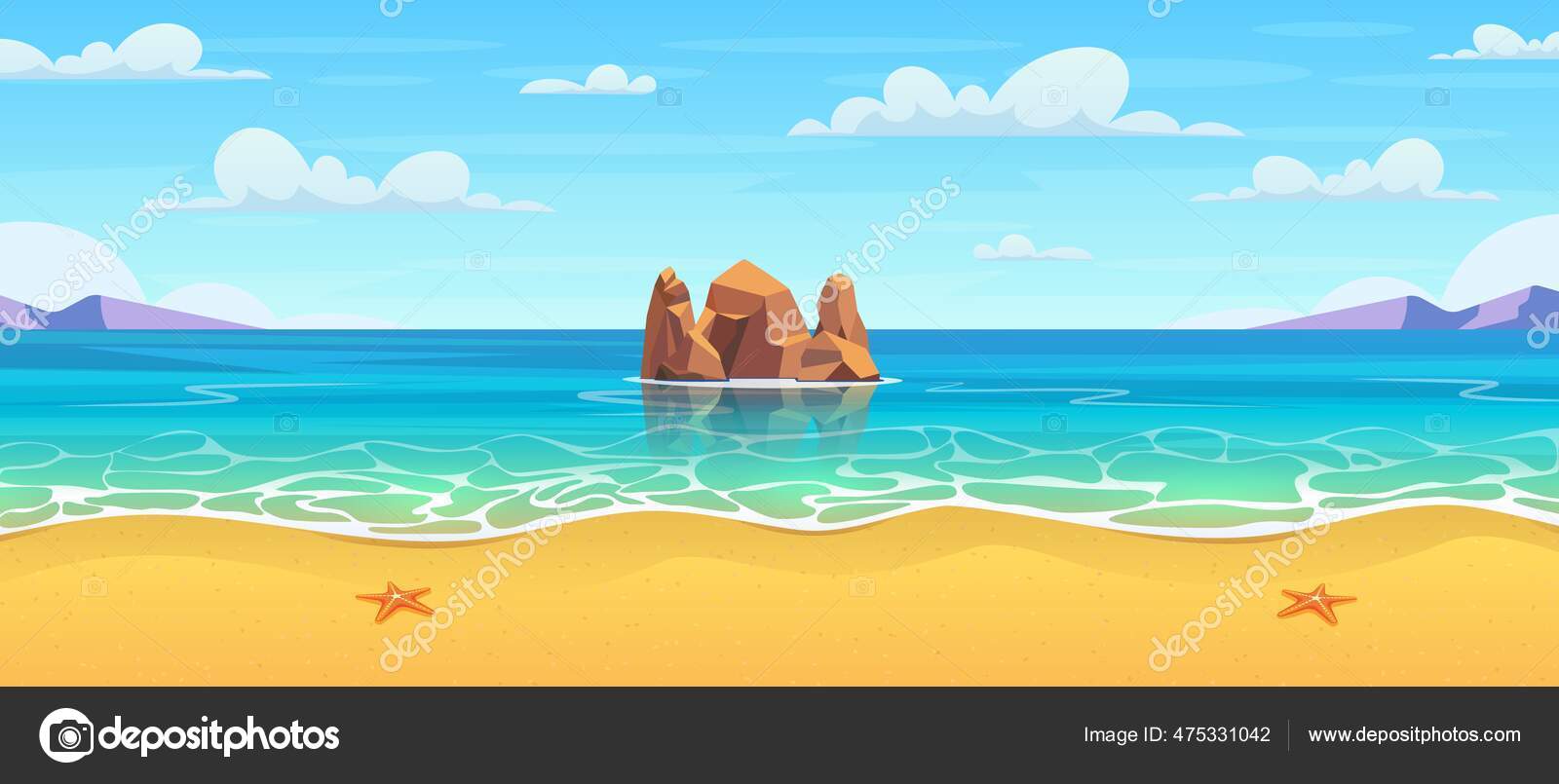Playa de verano de dibujos animados. Vector de stock #475331042 de ...