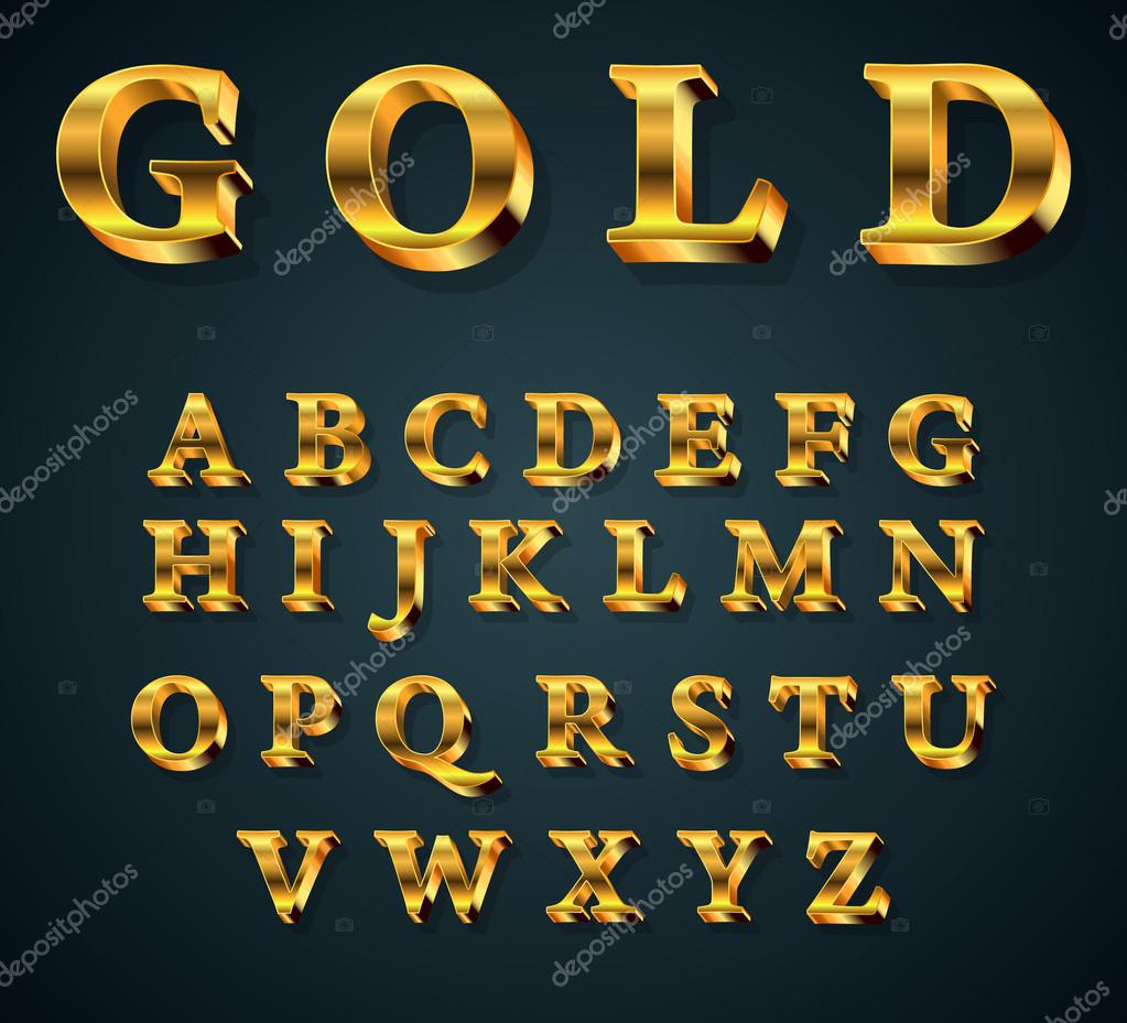 alfabeto 3D dorado. 2024