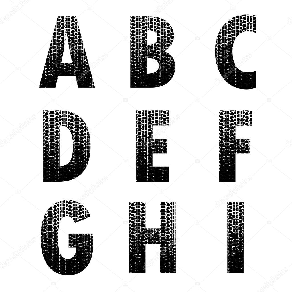 Grunge tire track font 1 — Stock Vector © longquattro #106815544