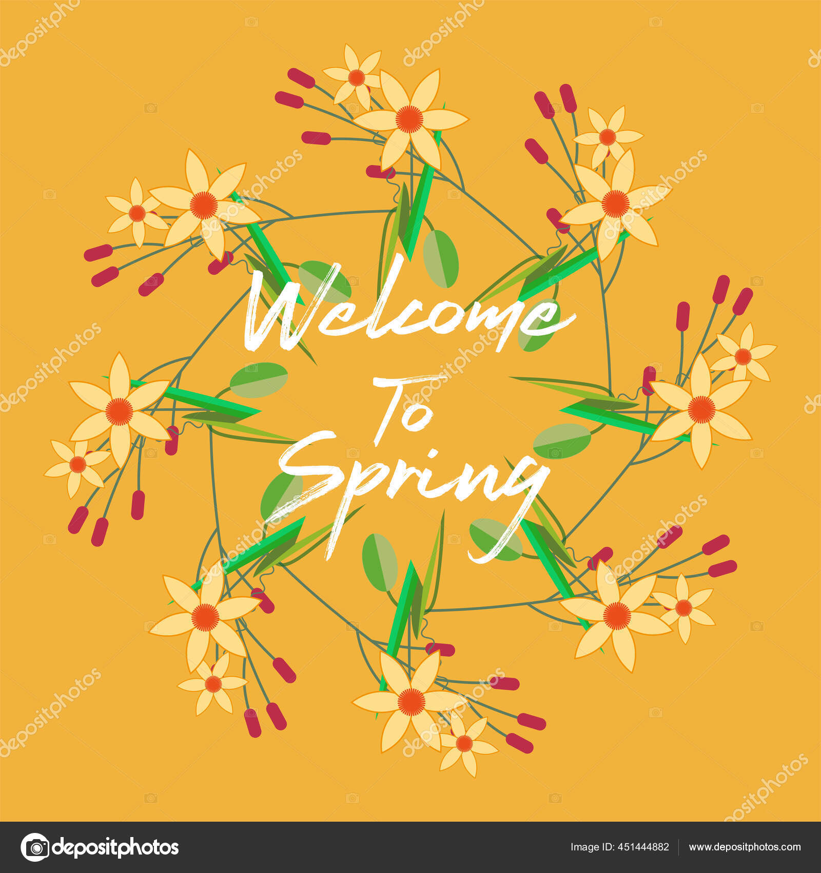 Welcome Spring Radial Vector Pattern Spring Flowers Yellow Background ...