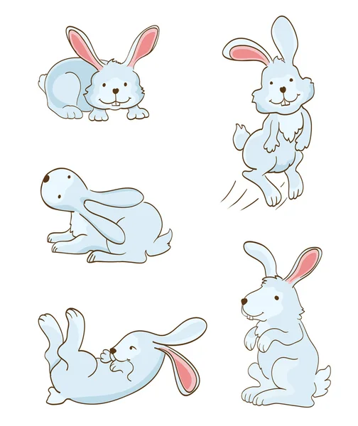 Cartoon rabbit with different pose and expression — Stock Vector ...