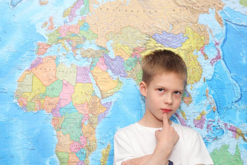 Little boy near map Stock Photo by ©lanych 81086862