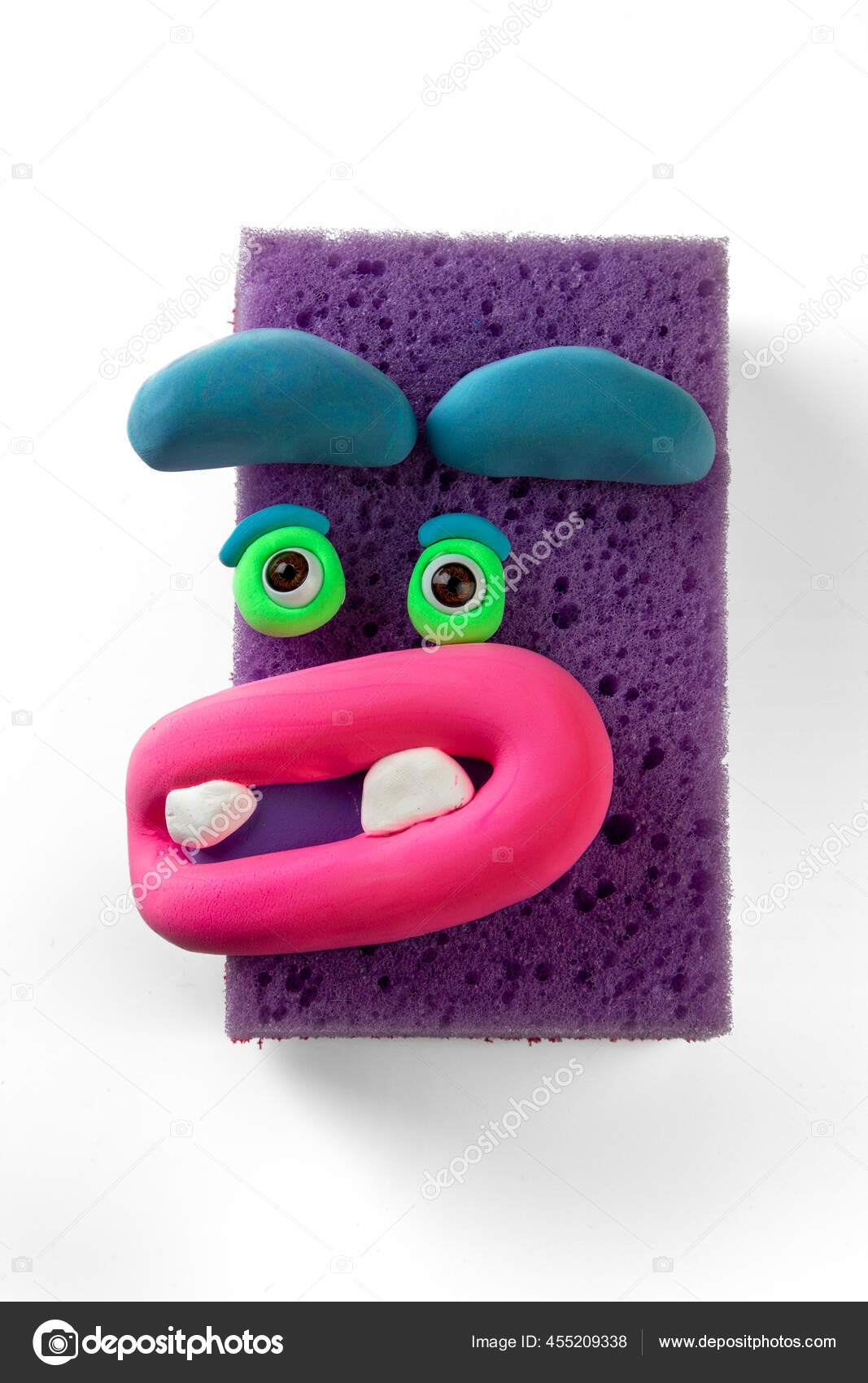 Animated sponge with eyes and lips by soft modeling clay. Stock Photo ...
